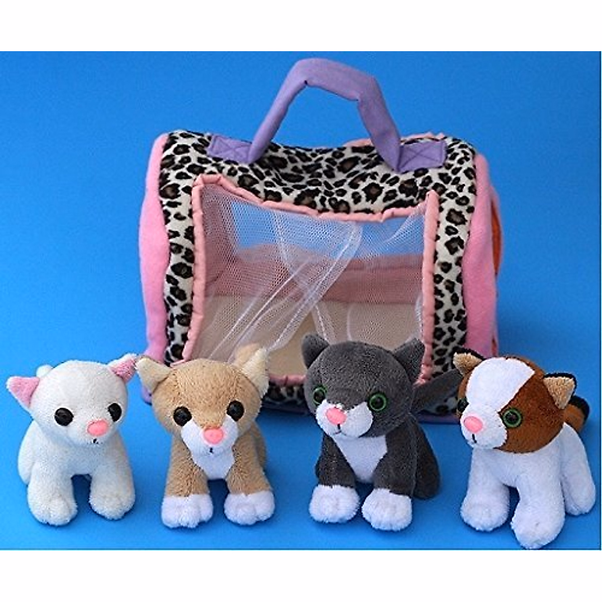 Plush Kitty Cat Carrier with 4 Meowing Kittens | Plush Animal Toy Baby Gift | Toddler Gift (Cat Carrier)