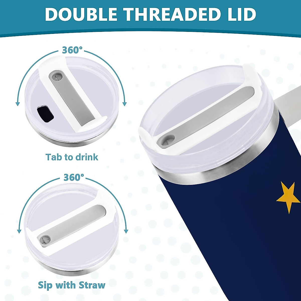 ODAWA 40oz Travel Insulated Tumblers with Handle and Straw, Alaska Flag Leak Proof Tumbler Steel Insulated Tumbler