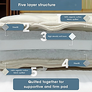 Foamma Japanese Floor Mattress - Twin 38" x 75" - Roll Up Futon Mattress Topper with 100% Soft Organic Quilted Cover - Portable and Foldable Japanese Tatami Mat for Kids, Adults, Camping and Guest