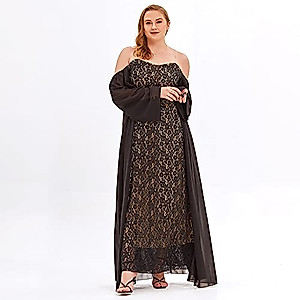 Women Spaghetti Strap Off Shoulder Lace Mash Mixi Dress Casual Cute Flowy Flare Sleeve Evening Dress (Black,XX-Large,US,Alpha,Adult,Female,XX-Large,Regular,Regular)