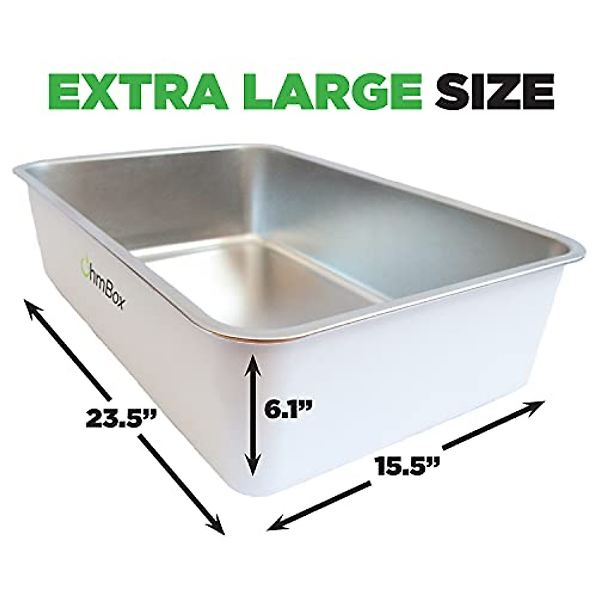 Ohm Earth’s OhmBox - Stainless Steel Cat Litter Box, Extra Large (23.5” x 15.5” x 6.1”) Never Absorbs Odors/Stains/Rusts, Non-Stick Smooth Surface, Easy Cleaning + Non-Slip Rubber Feet. Qty 1 White