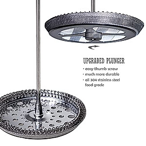 PANIOSIA French Press Coffee Maker Solid Walnut Wood thoughtfully handmade-4 Filter 34OZ Coffee French Press with Spoons and Brush | Durable French Press Glass with Borosilicate Glass French Press