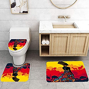 African American Shower Curtains for Bathroom, 4PCS Bathroom Sets Include 1 Fabric Shower Curtain, 2 Non-Slip Bathroom Rugs and 1 Toilet Lid Cover, Black Girl Bathroom Decor (Black)