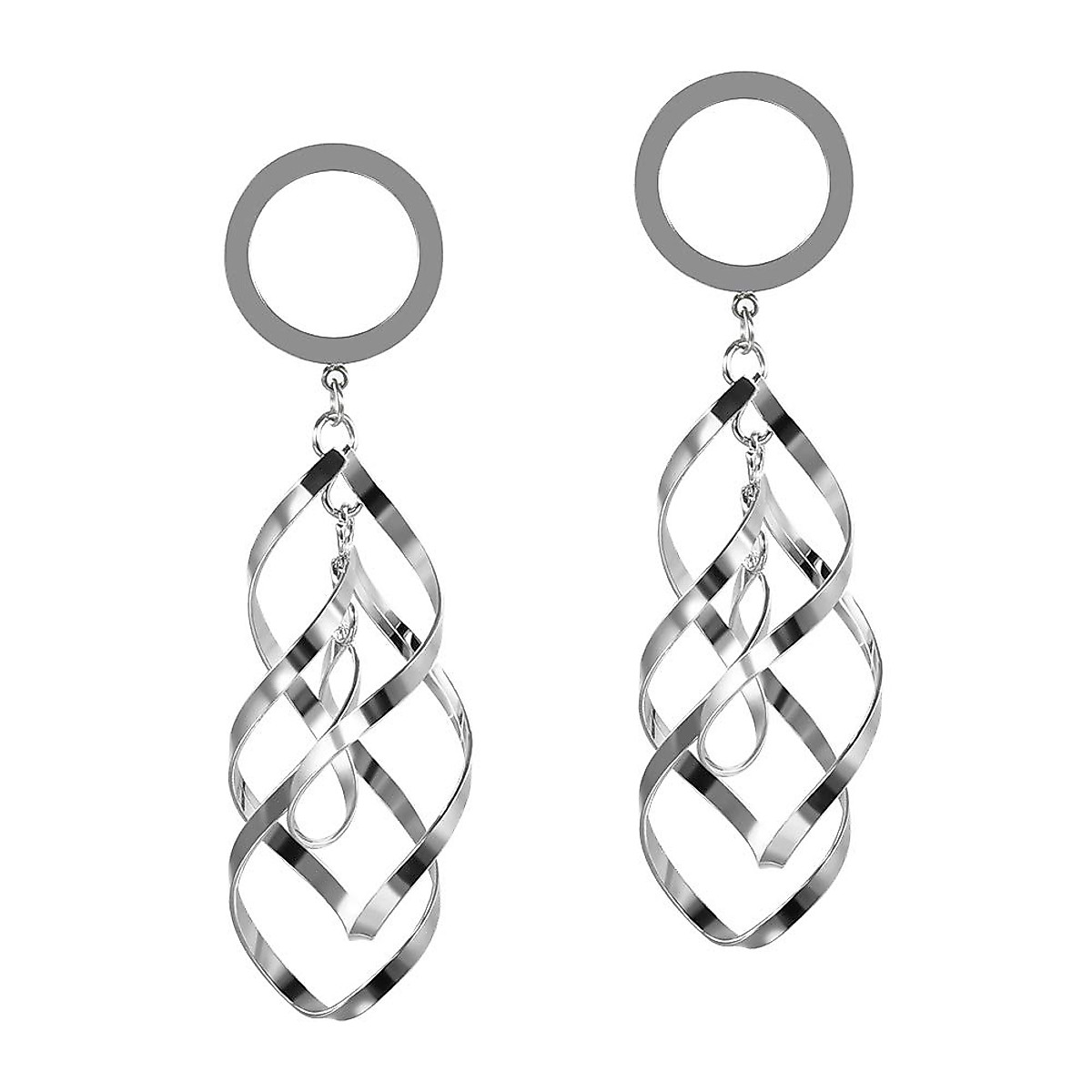 TBOSEN 2pcs Classic Double Linear Loops Design Twist Wave Dangling Ear Gauges for Women