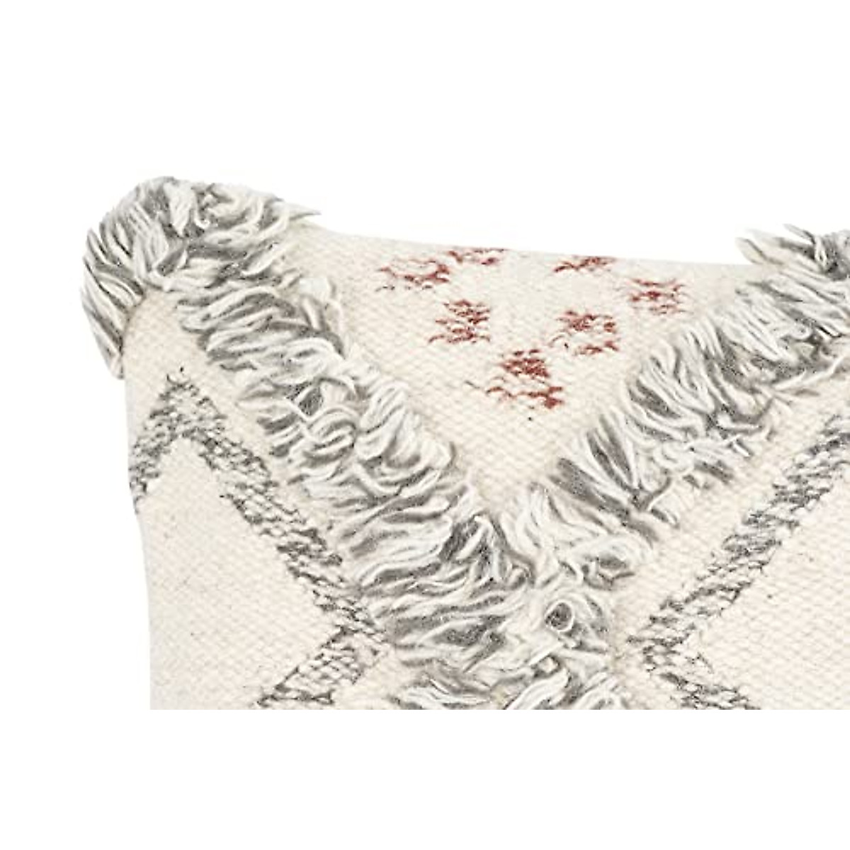 Creative Co-Op Wool Cream Kilim Pillow with Grey Fringe Accents