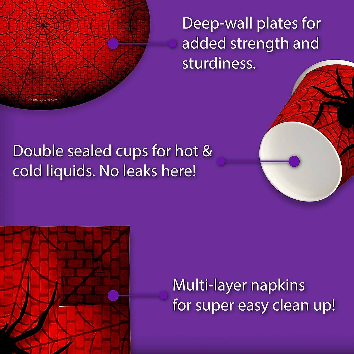 Spiderweb Birthday Party Supplies Set Plates Napkins Cups Tableware Kit for 16