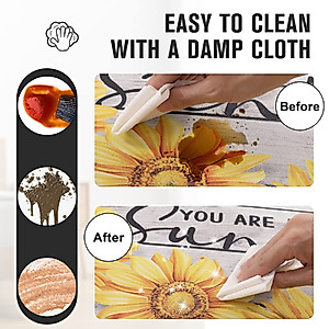 Carvapet Kitchen Floor Mats 2Pcs, Anti Fatigue Kitchen Rugs and Mats Farmhouse Sunflowers Non-Skid Cushioned Floor Comfort Mat for Kitchen, Doorway, Sink, Laundry, 17"x27"+17"x47"