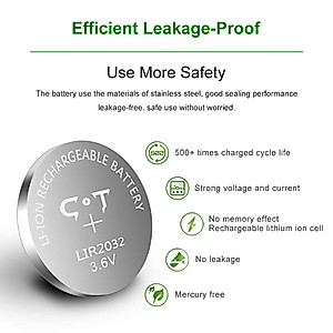 CT-ENERGY Rechargeable 2032 Batteries 8 Pack for Air Tag,3.6V Rechargeable Lir2032 Battery Replace CR2032