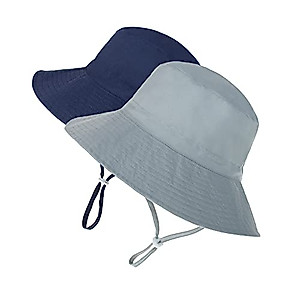 Baby Sun Hat Toddler Summer UPF 50+ Sun Protection Baby Boy Hats Beach Hats Wide Brim Bucket for Baby Girl Adjustable Kid Cap A 2 Pack Navy & Gray 0-6 Months