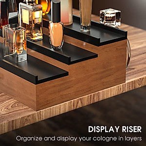 Sephyroth Cologne Organizer for Men 3 Tier of Elevated Cologne Display Shelf with Drawer Storage Perfume Organization and Storage Display Risers,Great Gift for Man(Walnut Black)