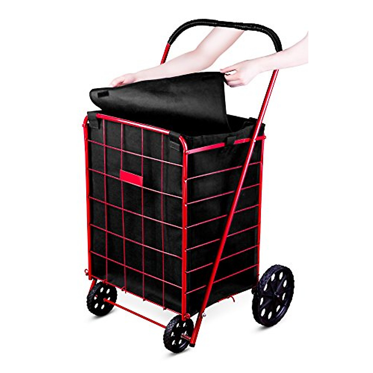 Shopping Cart Liner - 18" X 15" X 24" - Square Bottom Fits Snugly Into a Standard Shopping Cart. Cover and Adjustable Straps for Easy and Secure Attachment. Made from Waterproof Material, Black