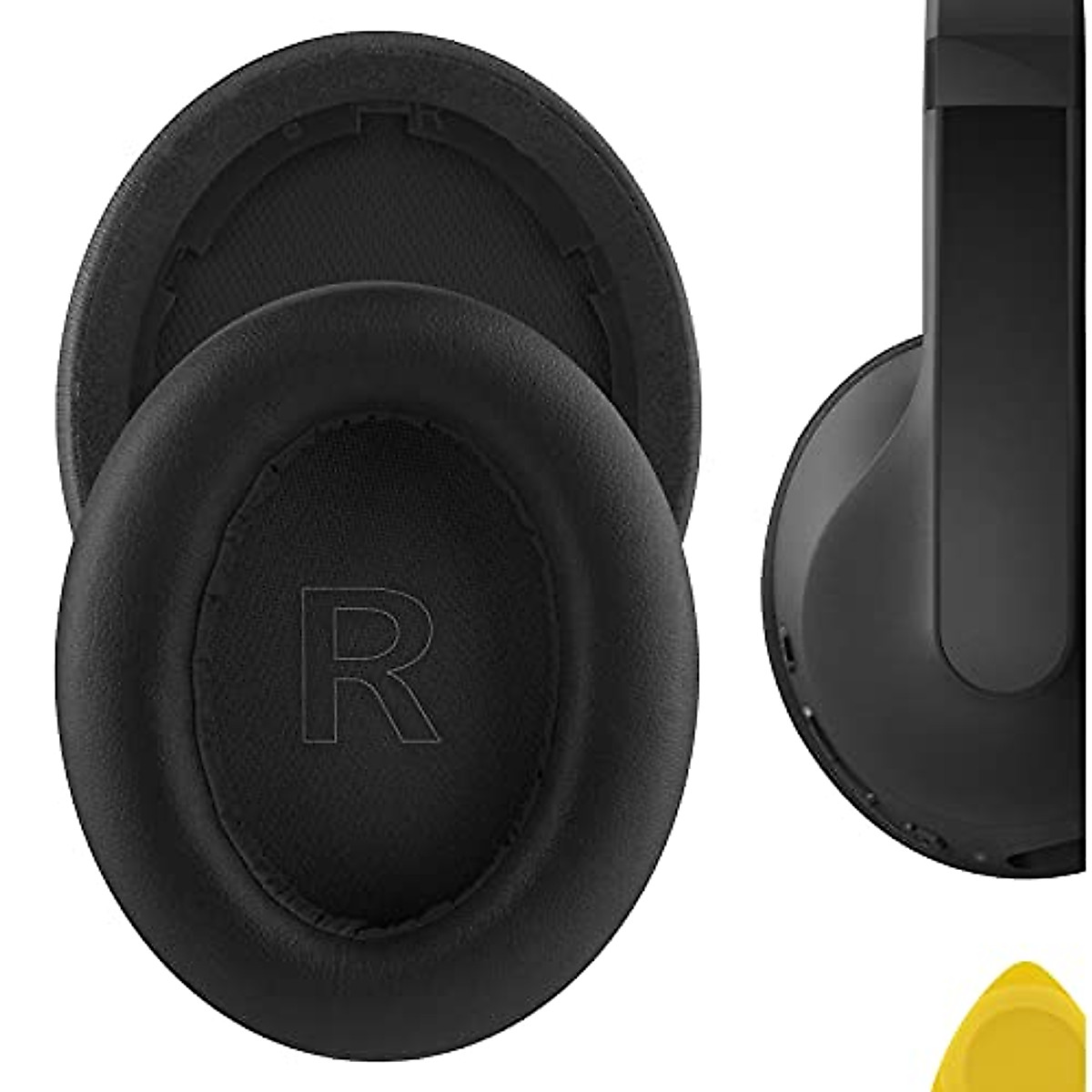 Geekria QuickFit Protein Leather Replacement Ear Pads for Anker Soundcore Life Q10, Q10 BT Headphones Earpads, Headset Ear Cushion Repair Parts (Black)