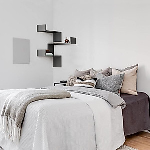 JV Home Luksa Collection Corner Bookcase Wall Mounted Stylish Floating Shelf Corner Bookshelf Decorative Wide Shelving Storage 24 Inch Anthracite