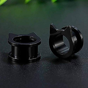 COOEAR Gauges for Ears Piercing Flesh Tunnels and Plugs Jewelry Cute Steel Cat Earrings Stretchers Size 2g(6mm) to 1 inch(25mm)