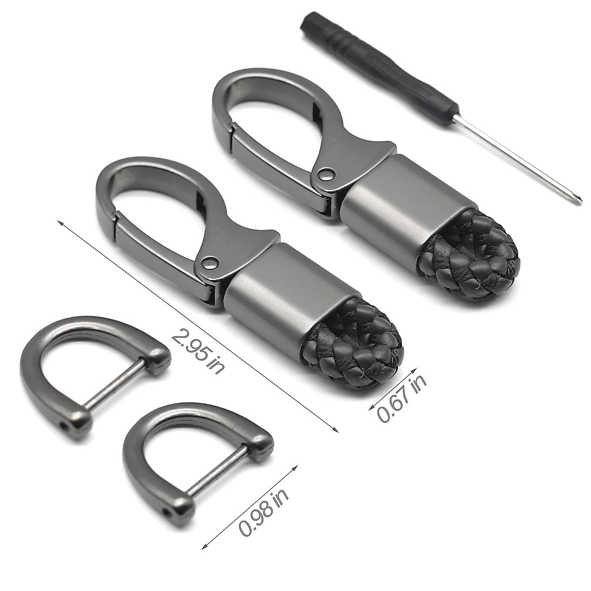 EYANBIS Car Key Fob Keychains Leather Holder Key Chain Sturdy Metal with D-Ring for Men and Women 2 Pack, Black, 360 Degree Rotatable, with Screwdriver