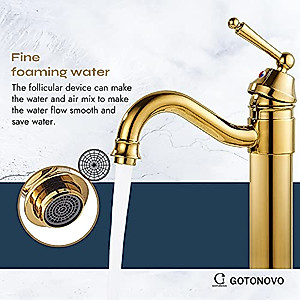 gotonovo Bathroom Sink Faucets Polished Gold One Hole Single Handle Tall Body Swivel Spout Gold Finish Pop Up Drain Without Overflow Vessel Faucet