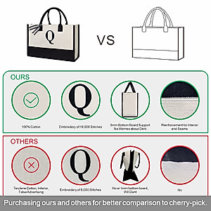 TOPDesign Embroidery Initial Canvas Tote Bag, Personalized Present Bag, Suitable for Wedding, Birthday, Beach, Holiday, is a Great Gift for Women, Mom, Teachers, Friends, Bridesmaids (Letter B)