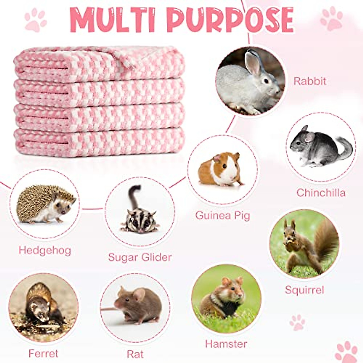 4 Pack Guinea Pigs Blankets 30 x 40 Inch Hamster Fleece Cage Liners Soft Guinea Pig Accessories Small Animal Pet Blanket Sleep Bedding Mats Pet Supplies for Dog Puppy Cat