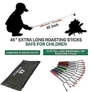 M MCIRCO Marshmallow Roasting Sticks,Set of 12 Pack 45'' Telescoping Smores Skewers Hot Dog Extending Stainless Steel Forks for Camping, Campfire, Bonfire Kids, Multicolor,Include 20 Bamboo Skewers