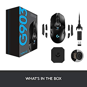 Logitech G903 Lightspeed Wireless Gaming Mouse, Hero 16K Sensor, 16000 DPI, RGB, Lightweight, Programmable Buttons, 140-Hour Battery Life, Rechargeable, Ambidextrous, PC/Mac, Black