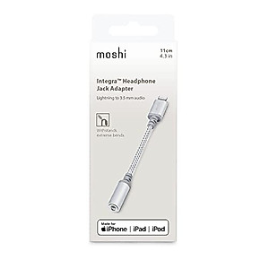 Moshi Integra Lightning to 3.5mm Headphone Jack Adapter [MFi Certified], DAC Chip Integrated, Ballistic Nylon Braiding, Aluminum Housings, Exceeds 10,000 Bend Cycles, for iPhone/iPad, Jet Silver