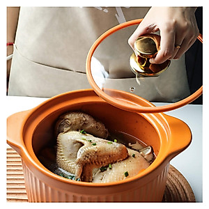 Cooking Pot Ceramic stew pot Round Ceramic Casserole with Glass Lid Classic Earthenware Pot Kitchen Supplies Multifunctional Soup Crock Stockpot Saucepan Stew Pot Casserole Cooking clay pot (Color :