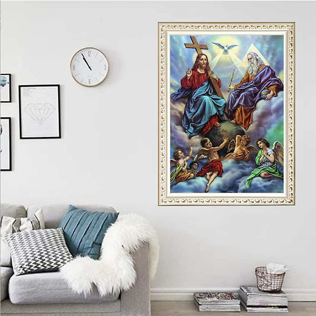 F-CANLAN Round Full Drill Diamond Painting Set, 5D God Cross Paint with Diamonds Cross Jesus Diamond Art Painting by Numbers for Adult Little Angel Diamond Painting with Gem Room Decor (12X16 inches)