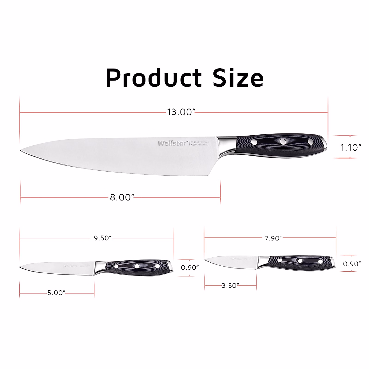 WELLSTAR Pro-Grade 3-Piece Chef Knife Set - Razor-Sharp High-Carbon Steel for Culinary Mastery at Home or Pro Kitchens