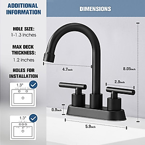 TONNY Black Bathroom Faucets, 4-Inch Centerset Bathroom Sink Faucet, 2 Handle Bathroom Sink Faucet with Pop Up Drain and Water Supply Lines Bathroom Faucet Black