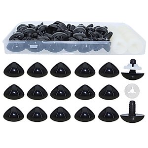 BESTCYC 1 Box(50PCS) 19.5mm Black Plastic D-Type Animal Safety Nose with Washers for Bear, Doll, Puppet, Plush Animal and Craft