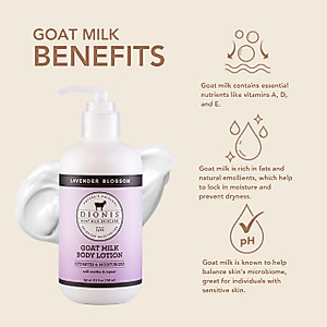 Dionis Goat Milk Hydrating Skincare Scented Cream, Rich & Creamy Daily Moisturizing Lavender Blossom Spice Body Lotion For Dry Skin, Made in the USA, Cruelty-Free & Paraben-Free, 8.5 oz Bottle