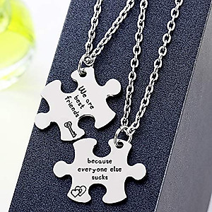 MJartoria Best Friend Necklaces, Friendship Necklace Puzzle Piece Necklaces Set Gifts for Women Teens BFF Necklace for 2 (we are best friend because everyone else ...)