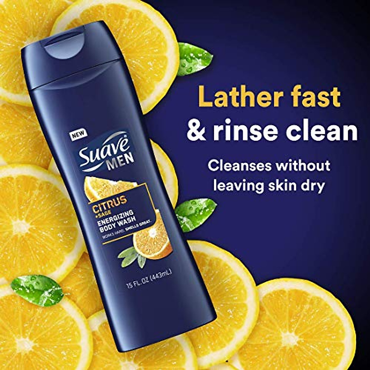 Suave Men Body Wash for Men Citrus & Sage Bodywash with Energizing, Clean Scent 15 oz