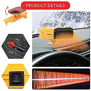 Car Heater, Portable Car Heater that Plugs into Cigarette Lighter, 12V 150W 2 in 1 Car Heating and Cooling Fan, Car Windshield Defroster Demister, 10S Fast Heating, 360° Rotatable Base Yellow