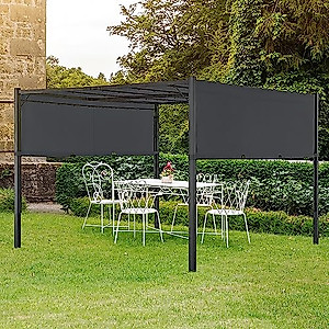 10 x10 Outdoor Pergola with Solar Lights and Adjustable Sun Shade Cover and Retractable Canopy for Backyard Deck Garden (Grey)