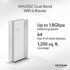 NETGEAR 4-Stream WiFi 6 Dual-Band Gigabit Router (WAX202) – AX1800 Wireless Speed (Up to 1.8 Gbps) | Coverage up to 1,200 sq. ft., 40 Devices