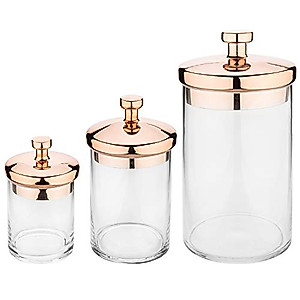 MyGift 6 Piece Clear Glass Apothecary Jar Set with Copper Lid - Decorative Kitchen and Bath Storage Canisters, Wedding Centerpiece Jars, Candy Buffet with Lids