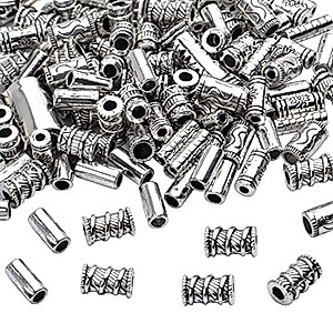 100g (About 80-150pcs) Assorted Column Spacer Beads Tibetan Silver Tube Beads for Bracelet Necklace Jewelry Making Crafts DIY,7 Styles,4-16mm
