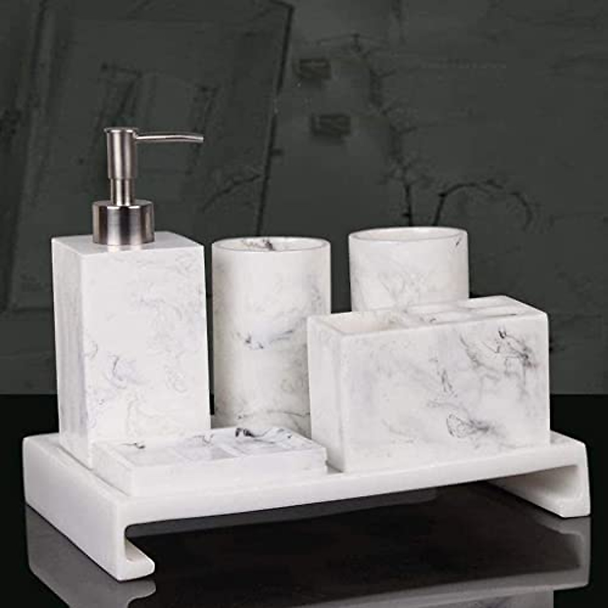 DVTEL Bathroom Supplies Kit Bathroom Set Rinse Set Resin Mouthwash Cup Toothbrush Holder Set (Color : White, Size : 6-Piece Set)