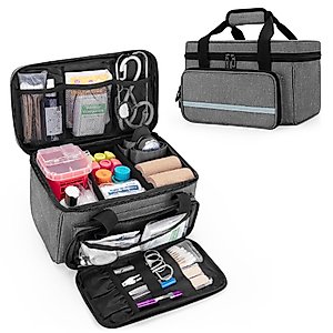 CURMIO Small First Aid Bag Empty, Family First Aid Kit Case, Medicine Storage Organizer Box for Home and Travel, Gray (Patent Pending)