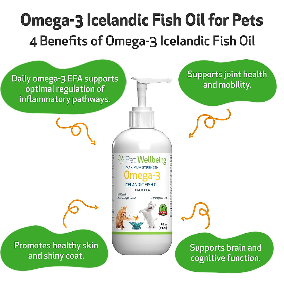 Pet Wellbeing Omega-3 Daily EFA Fish Oil for Dogs & Cats - Healthy Skin, Coat, Mobility, Joints, Heart Health - EPA, DHA - 8 fl oz (236 ml)