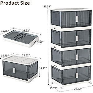 Xlikmun Storage Bins with Lids,Collapsible Wheels,20 Gal Closet Organizers and Storage,4 Packs Stackable Bins,Wardrobe Organizer Door Home,Ofiice (4 Pack,Gray)