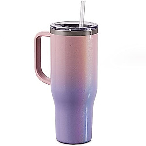 Maars Charger 40oz Insulated Travel Mug Tumbler with Handle | Double Wall Vacuum Sealed Stainless Steel Cup w/Straw and Lid, Berry Glow