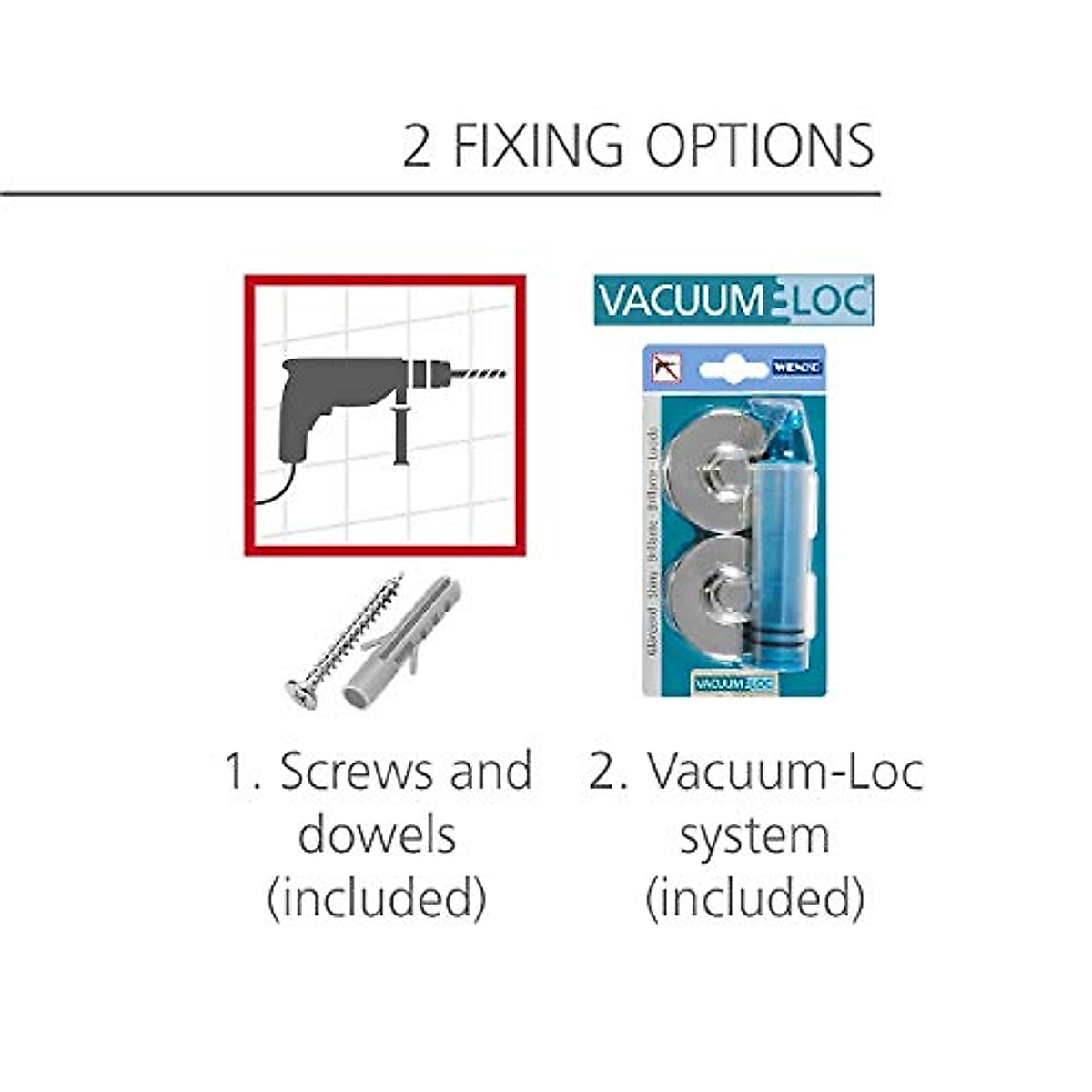 WENKO, Chrome, Towel Vacuum-Loc System, No Drilling Wall Hook, Rustfree, Dimensions 1.57 x 2.56 x 2.36 in, 4x6,5x6 cm