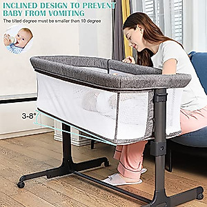 ANRRO Baby Bedside Bassinet,Bedside Sleeper Height Adjustable Portable Crib Easy Folding Kids Bed Side Sleeper for Newborn Infant