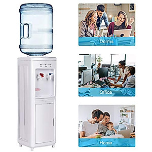 COSTWAY Water Cooler Dispenser for 3-5 Gallon Bottle, Top Loading Hot and Cold Water Dispenser with Storage Cabinet, Child Lock, Water Cooler with Compression Refrigeration Technology, White