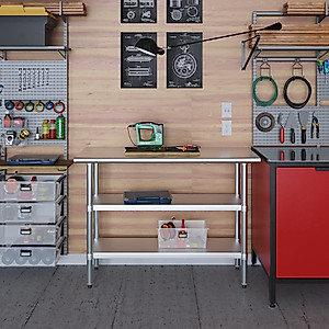 AmGood Stainless Steel Work Table with 2 Shelves | NSF | Metal Utility Table (48" Long x 18" Deep)