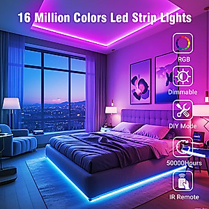VOLIVO 100ft RGB Led Strip Lights, Color Changing Led Light Strips Kit with 24 Keys IR Remote Control, Music Sync Lighting for Bedroom, Room, Home