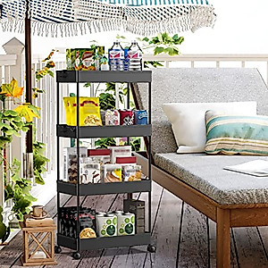 SPACEKEEPER Storage Cart 4-Tier, Bathroom Rolling Cart Utility Storage Organizer Shelf Mobile Shelving Unit for Kitchen Living Room Bathroom Laundry Room & Dressers, Black