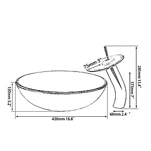 MEKKHALA Bathroom Tempered Glass Vessel Sink Black & Blue Round Wash Basin Bowl Waterfall Mixer Chrome Brass Faucets Pop-up Drain Combo With Cold & Hot Water Hoses